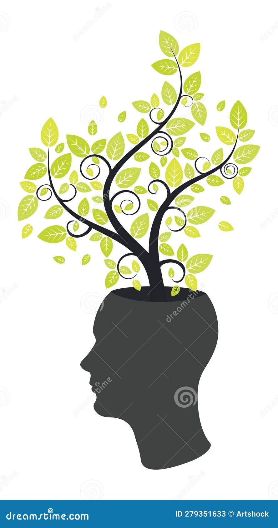 Tree with Green Leaves on Human Head Stock Vector - Illustration of ...