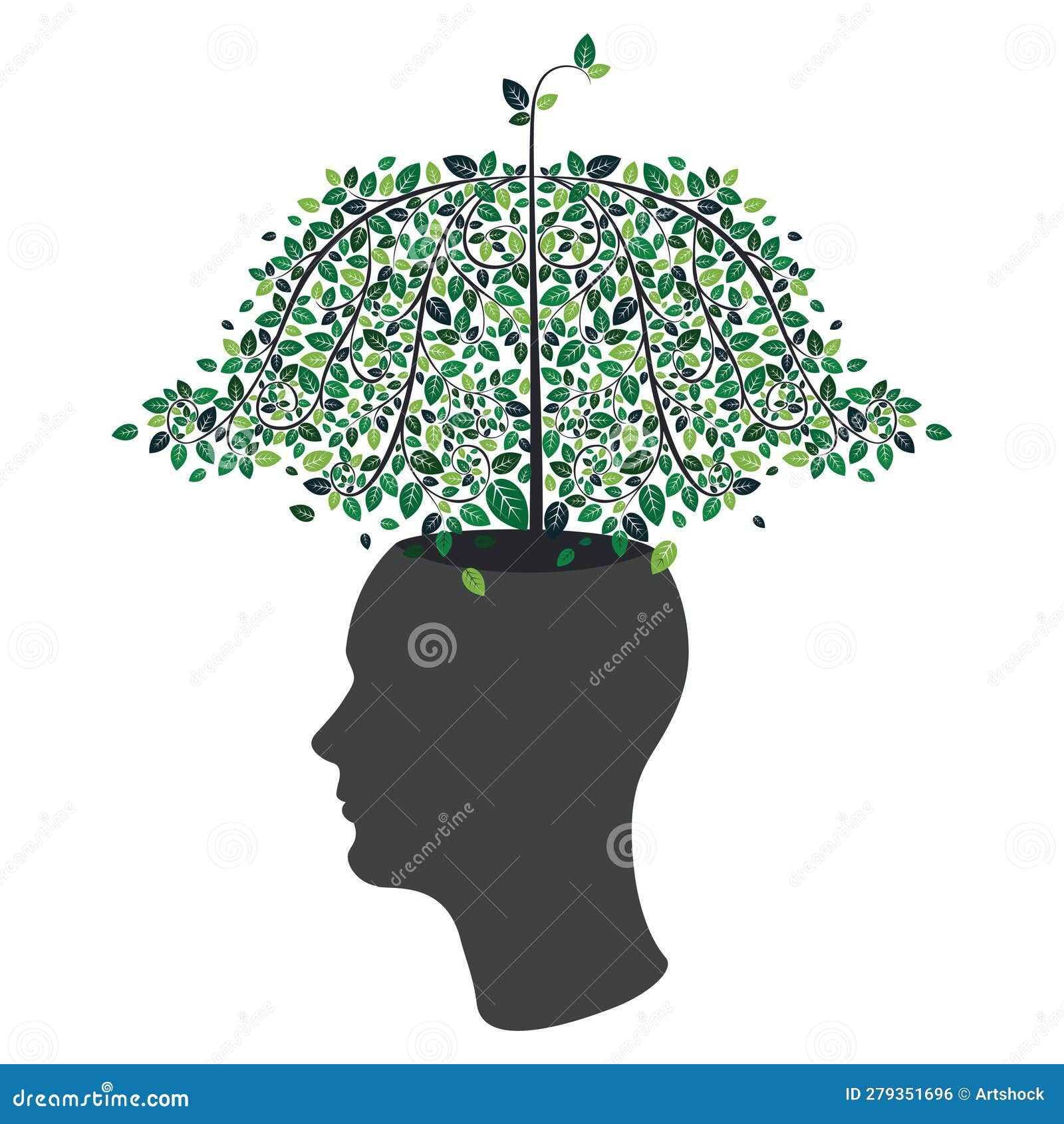 Tree with Green Leaves on Human Head Stock Vector - Illustration of ...