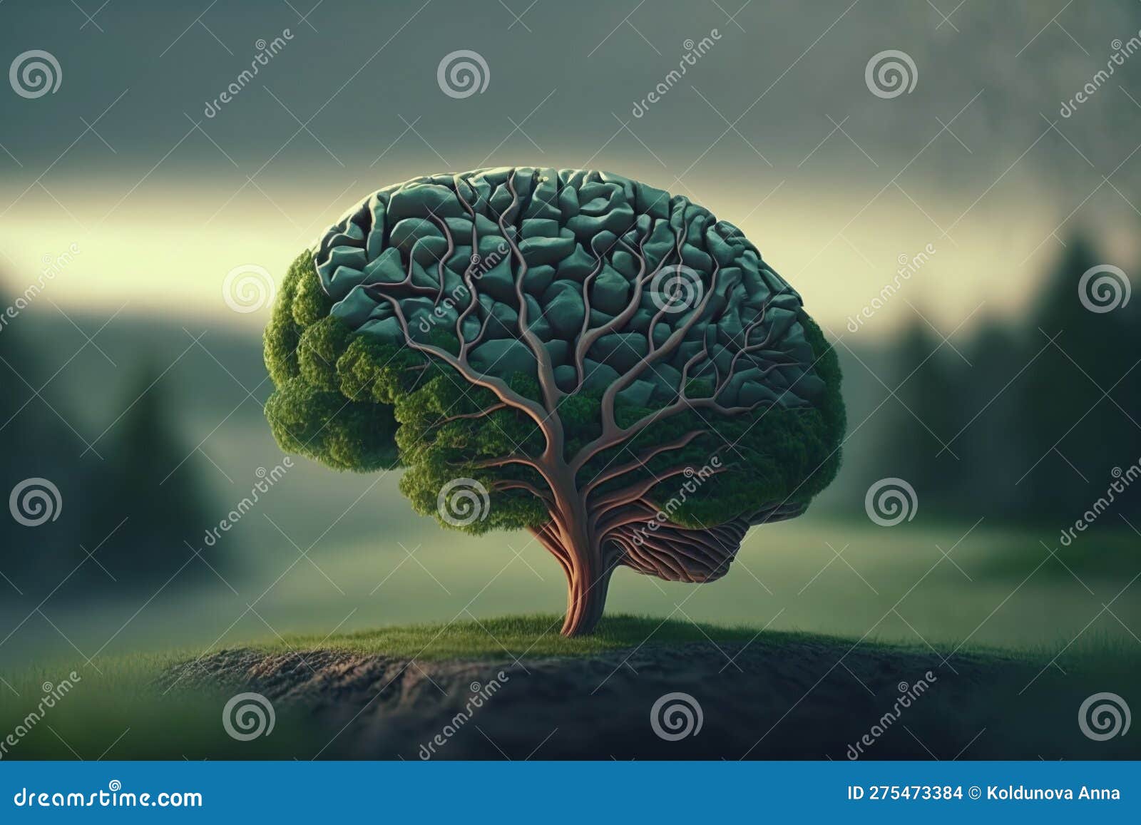 A Tree with Green Leaves in the Shape of a Human Brain, Created with ...