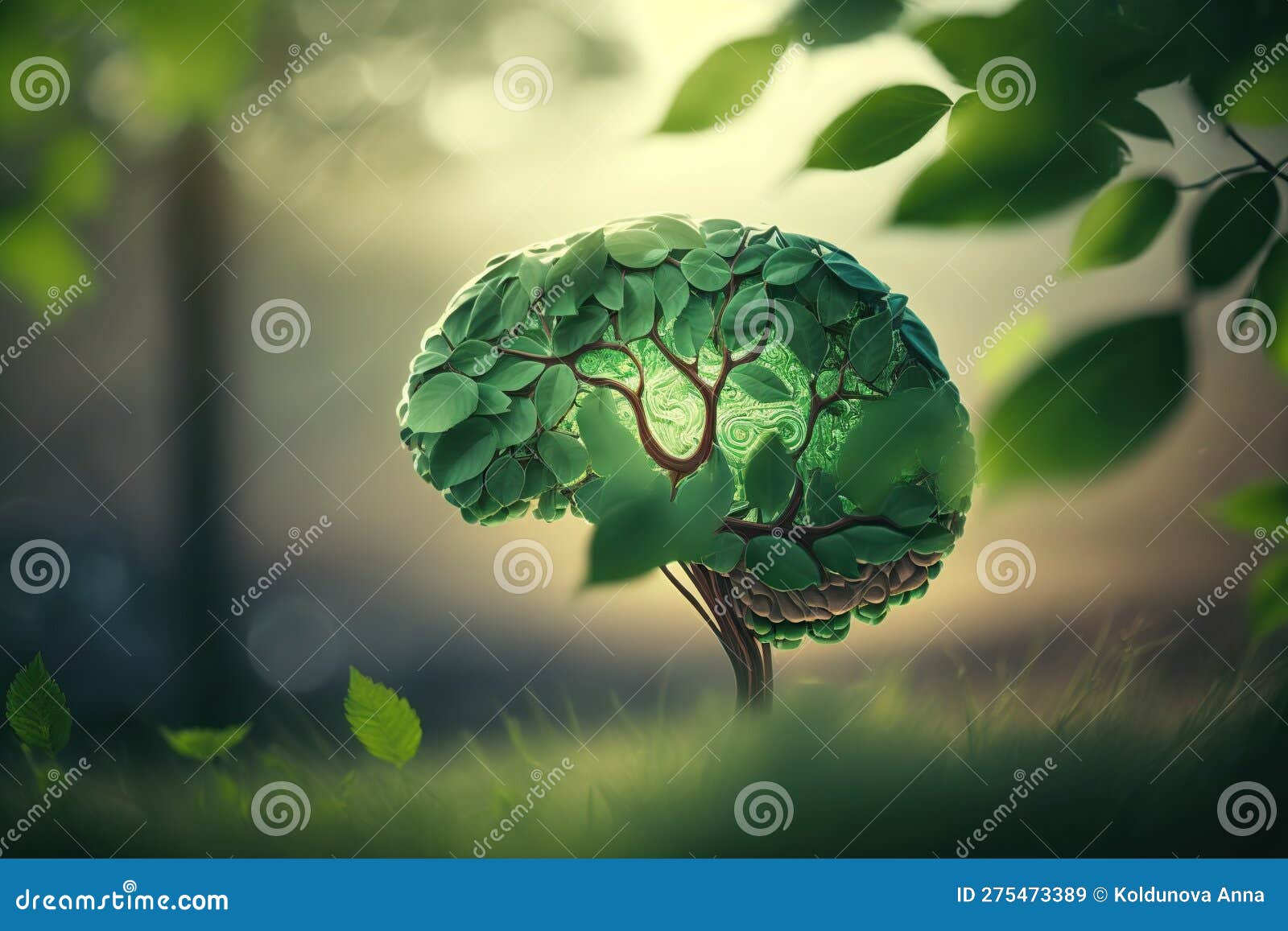 A Tree with Green Leaves in the Shape of a Human Brain, Created with ...