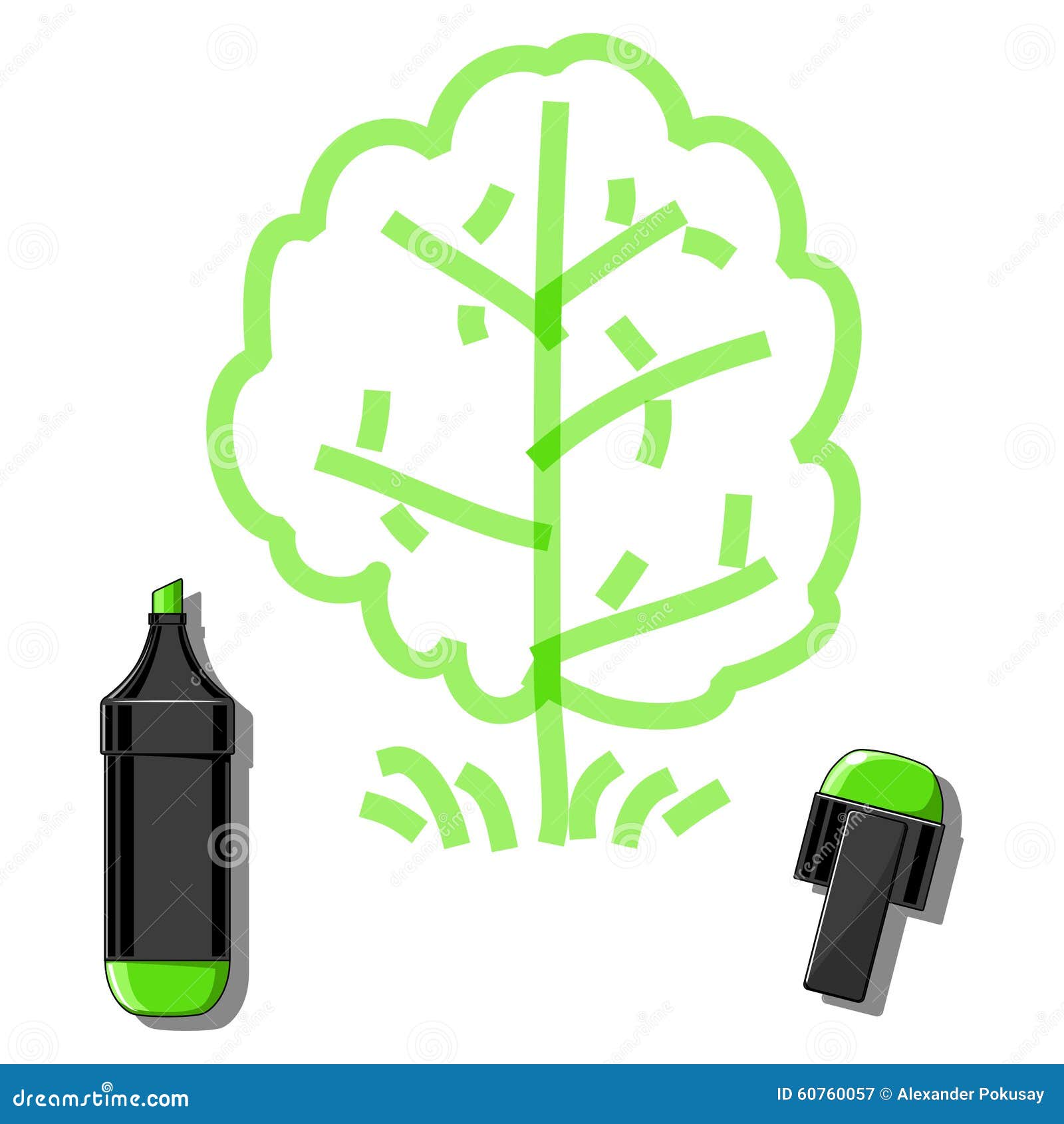 Tree and green marker stock vector. Illustration of drawn - 60760057