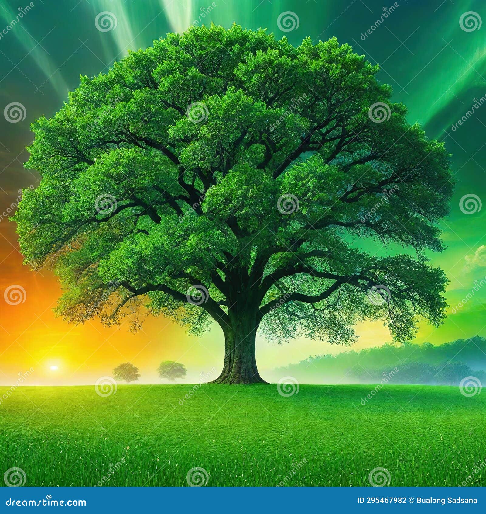 A Tree In A Green Meadow Clearr With Plants Andr Pollution That Affects ...