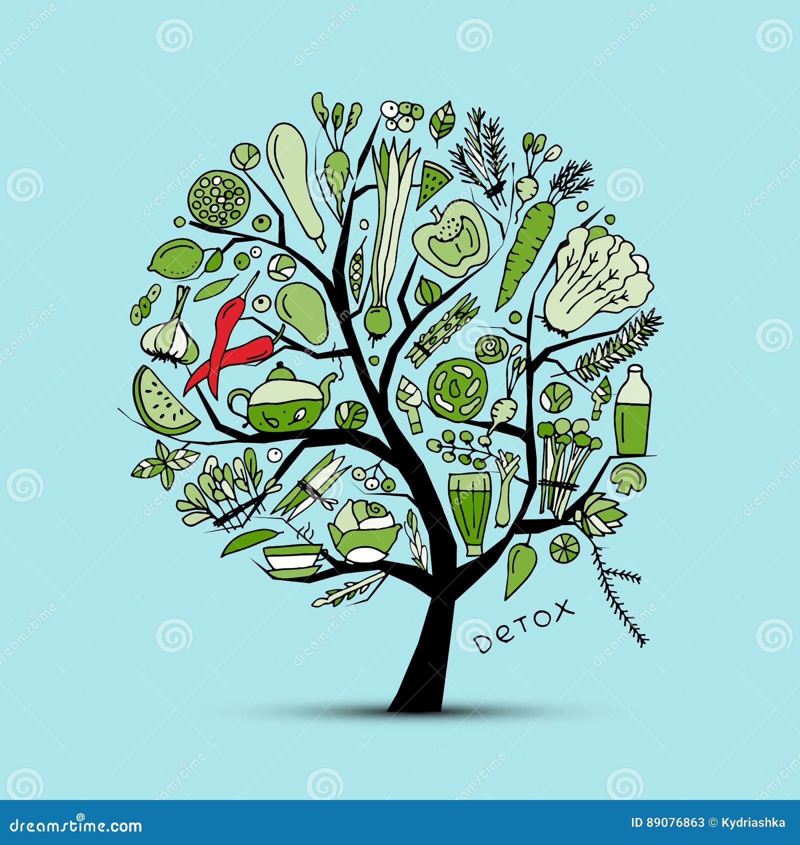 Tree with Green Vegetables. Sketch for Your Design Stock Vector ...