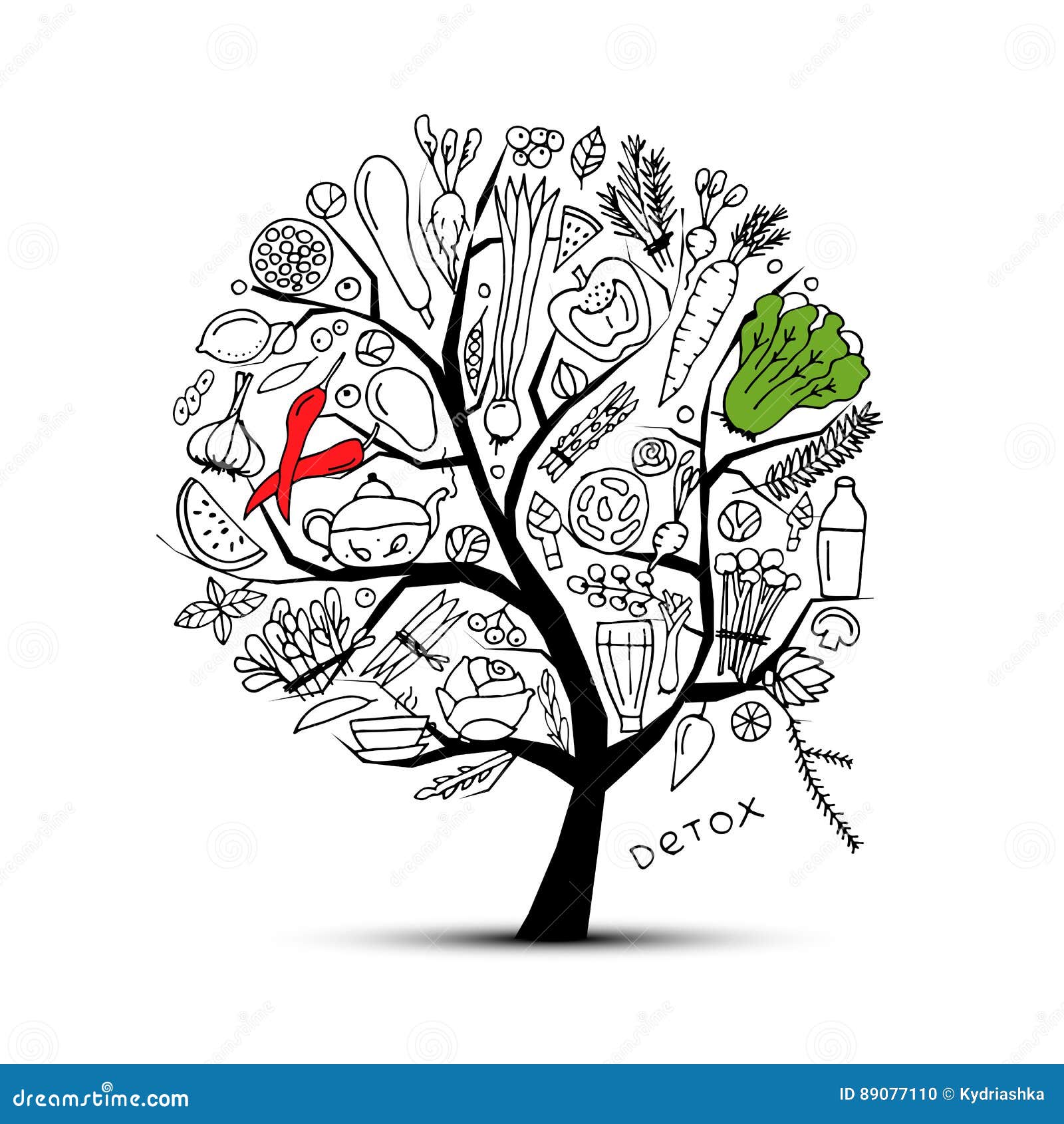 Tree with Green Vegetables. Sketch for Your Design Stock Vector ...