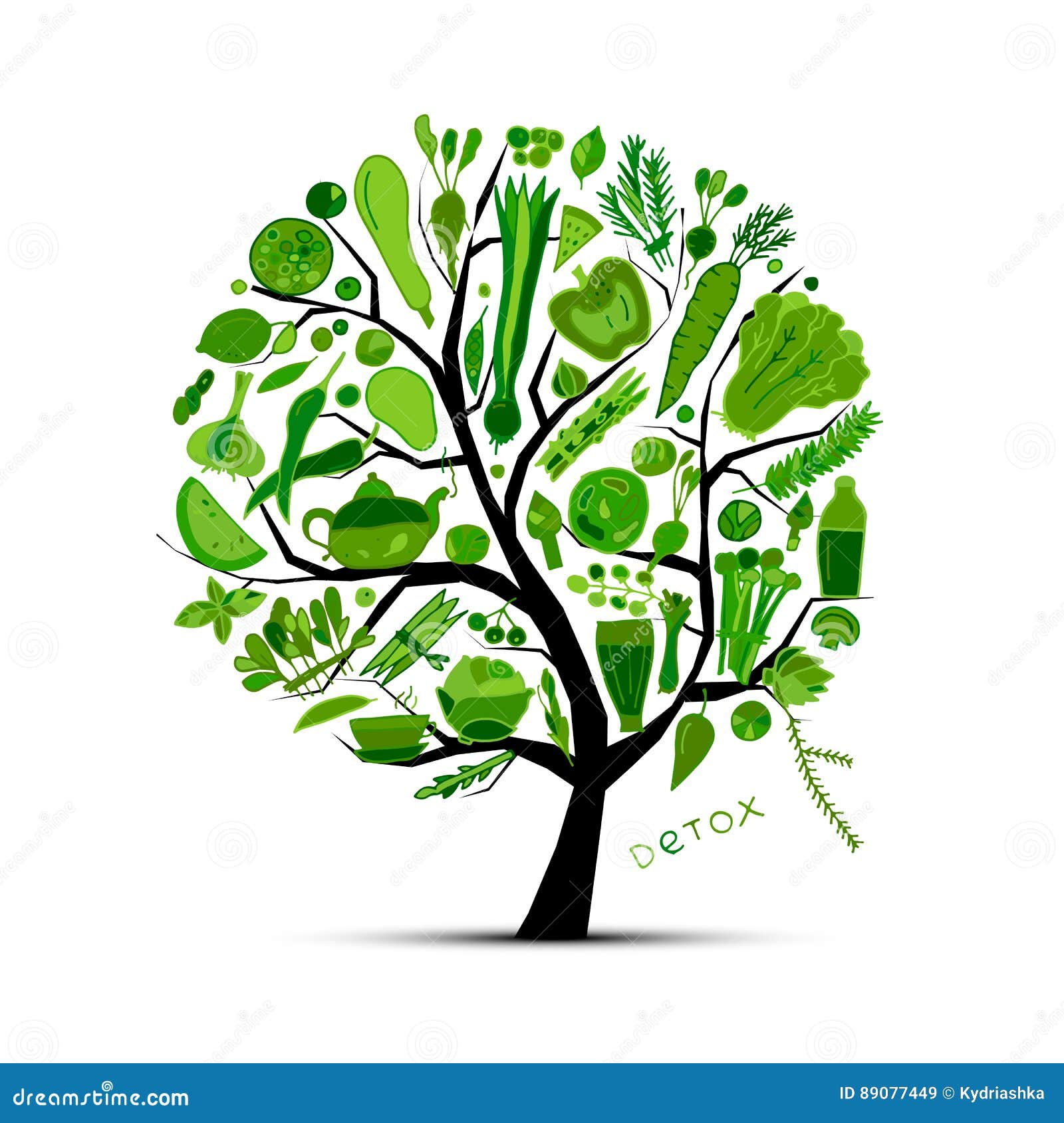 Tree with Green Vegetables. Sketch for Your Design Stock Vector ...