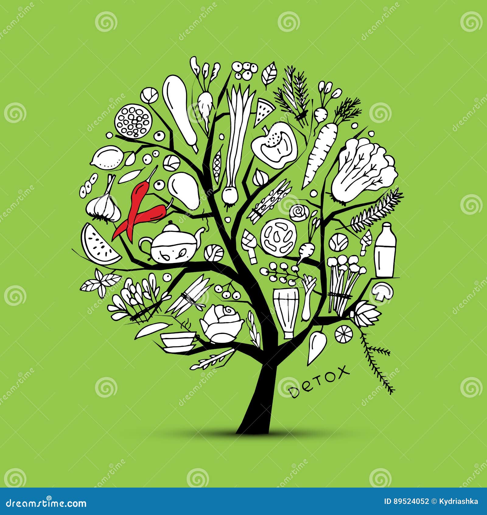 Tree with Green Vegetables. Sketch for Your Design Stock Vector ...