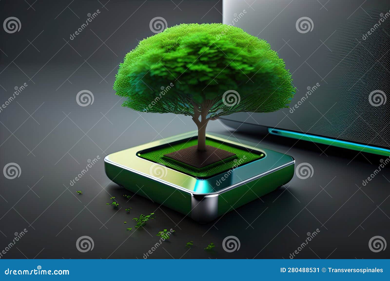Tree Grow from Computer Chip CPU Generative AI Stock Illustration ...