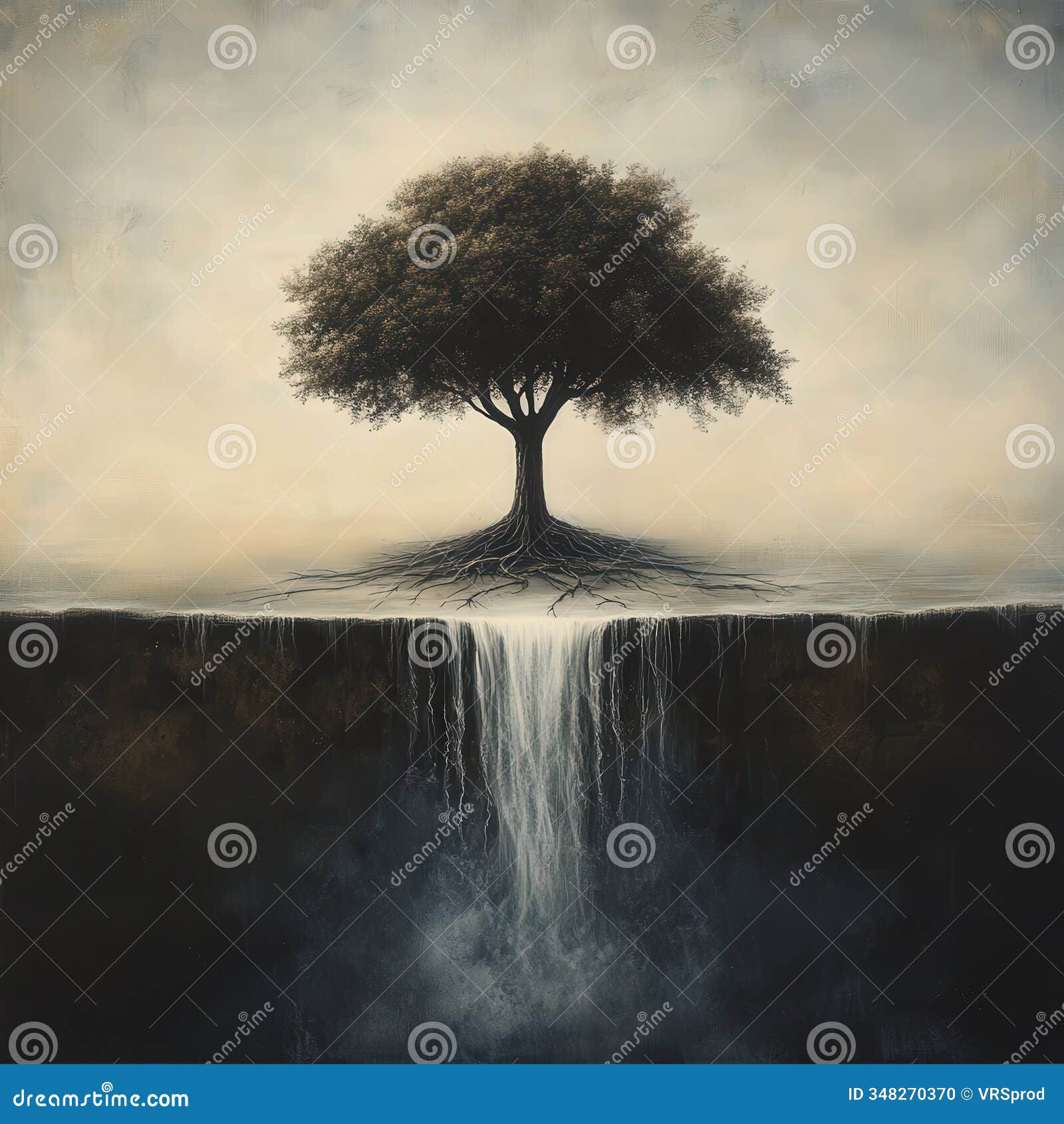Tree Growing Above Dramatic Waterfall Drop Stock Photo - Image of ...