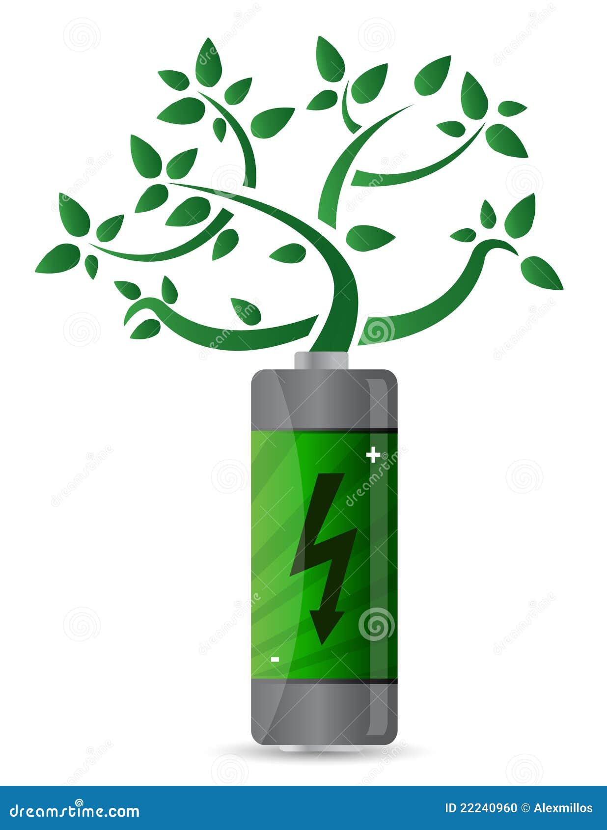 Tree Growing from the Battery Stock Illustration - Illustration of ...