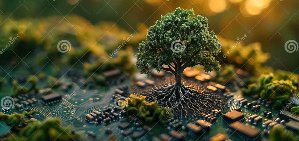 Tree Growing on Circuit Board Technology Innovations Stock Illustration ...