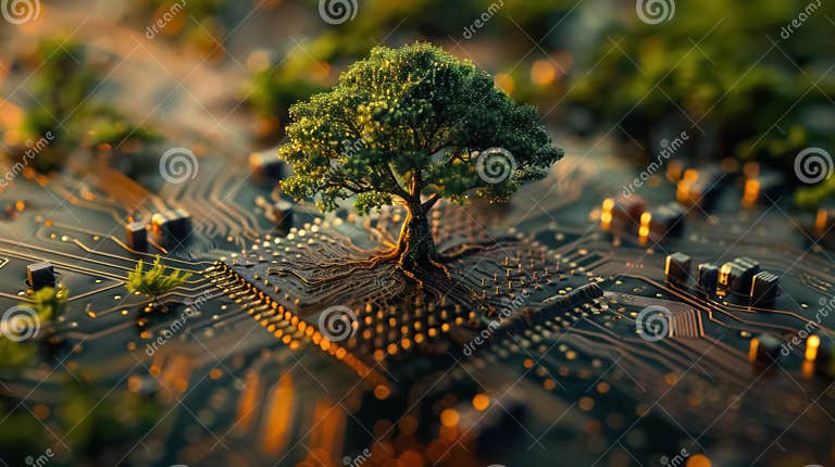 Tree Growing on Circuit Board Technology Innovations Stock Illustration ...