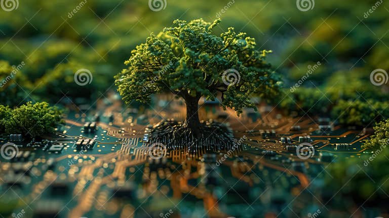 Tree Growing on Circuit Board Technology Innovations Stock Illustration ...