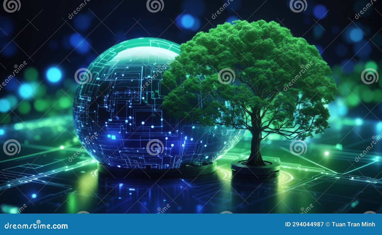 Tree Growing on Circuit Digital Ball Digital Stock Illustration ...