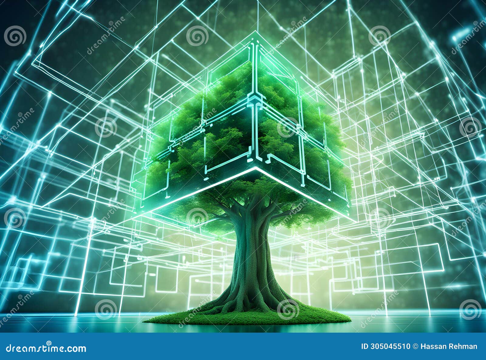 Tree Growing on Circuit Digital Cube. Digital Stock Illustration ...