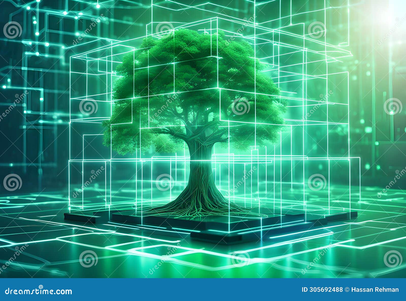 Tree Growing on Circuit Digital Cube. Digital Stock Illustration ...
