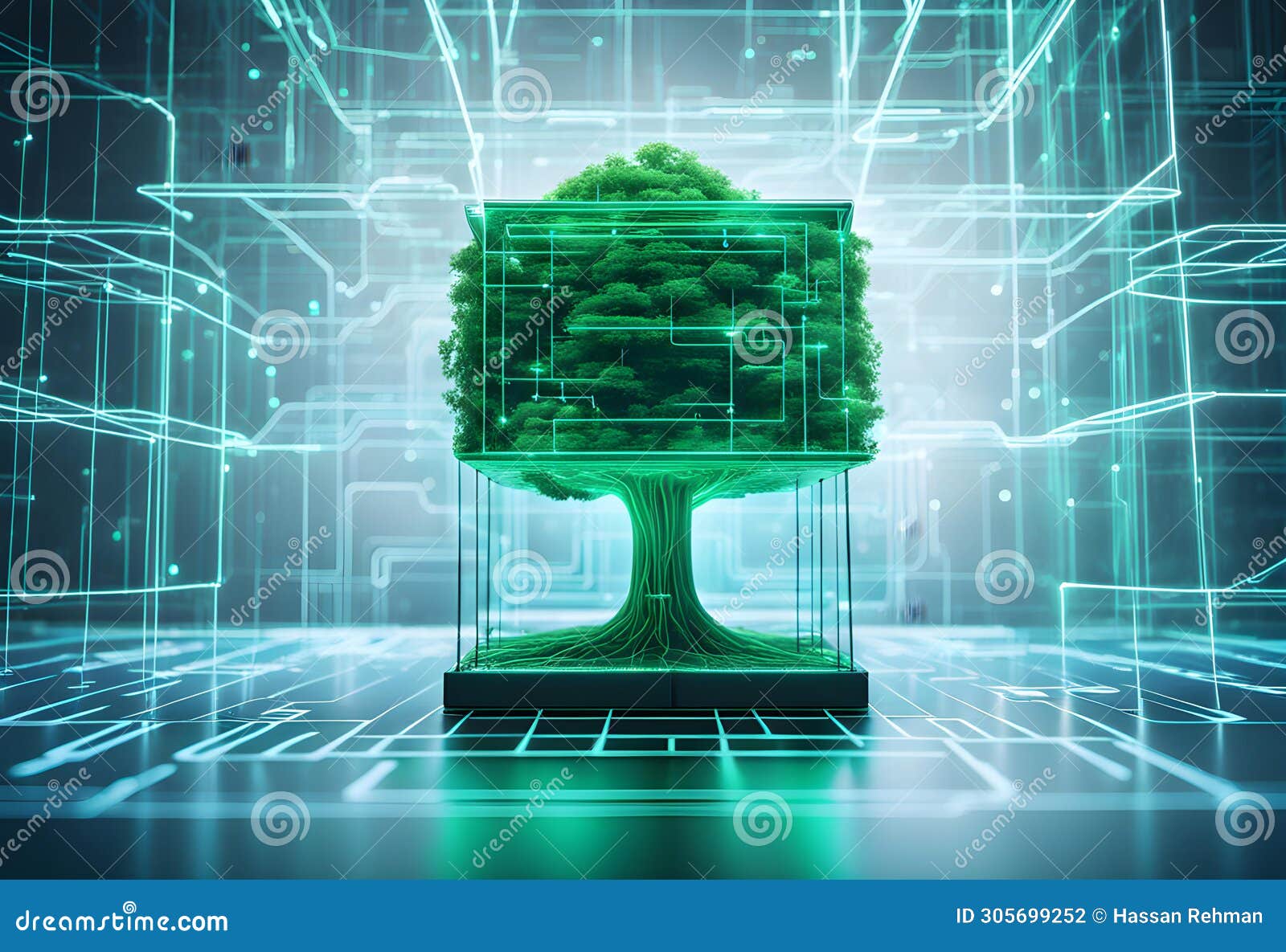 Tree Growing on Circuit Digital Cube. Digital Stock Illustration ...