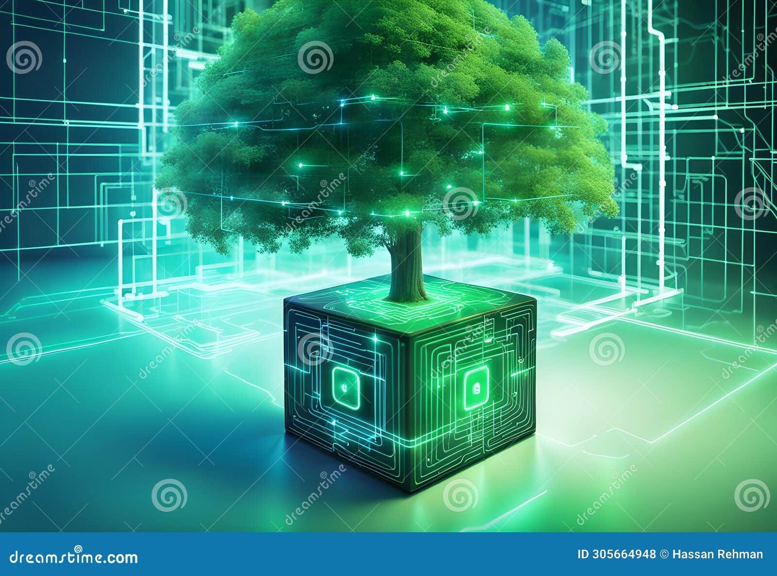 Tree Growing on Circuit Digital Cube. Digital Stock Illustration ...