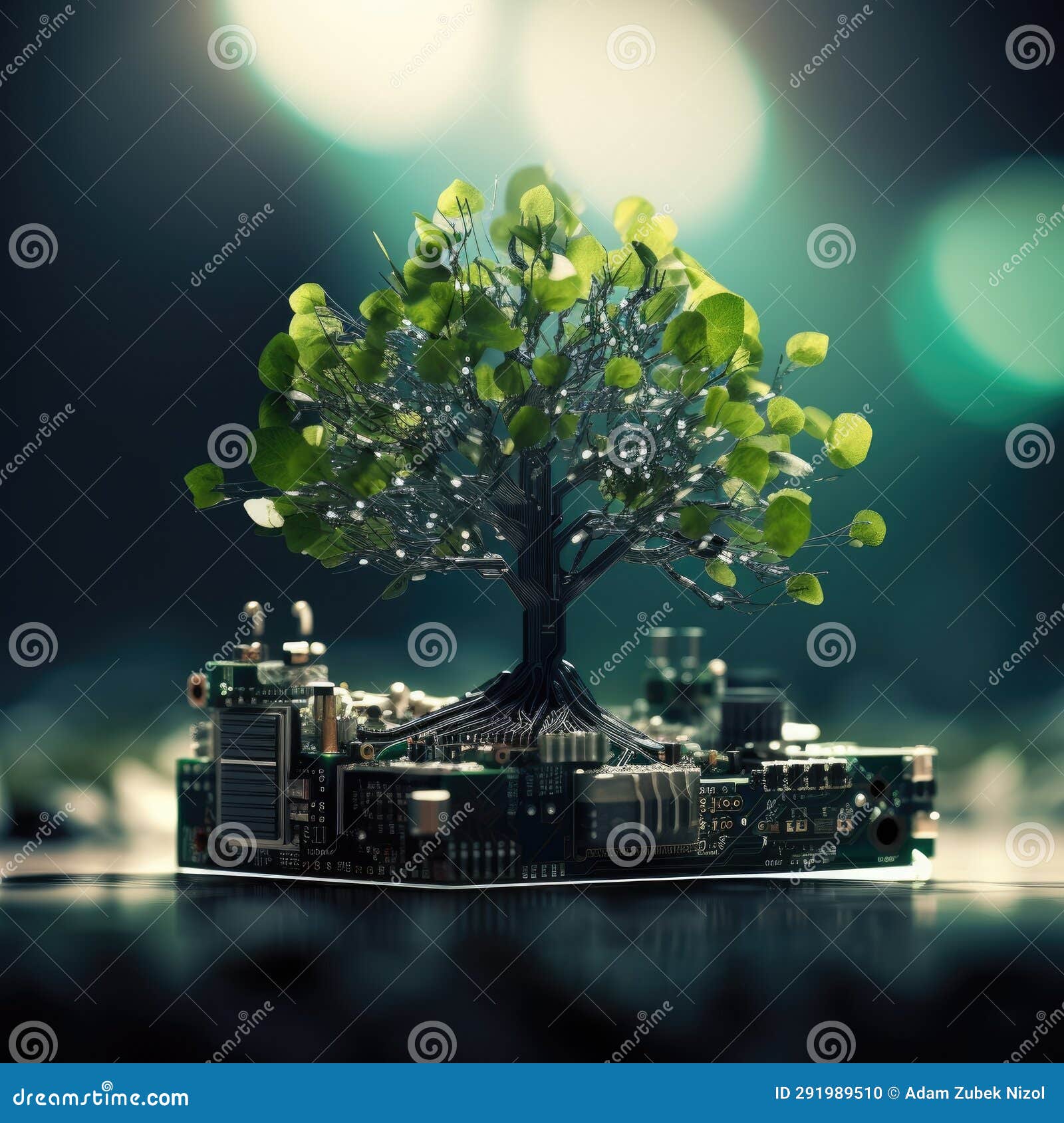 A Tree Growing from a Computer Chip Stock Illustration - Illustration ...