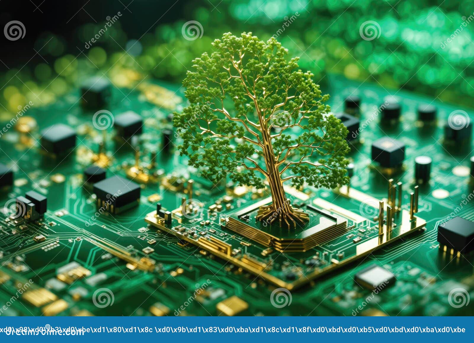 Tree Growing on the Converging Point of Computer. Ai Generative Stock ...