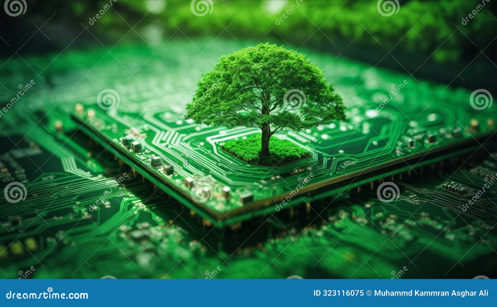 Tree Growing on the Converging Point of Computer Circuit Board. Stock ...