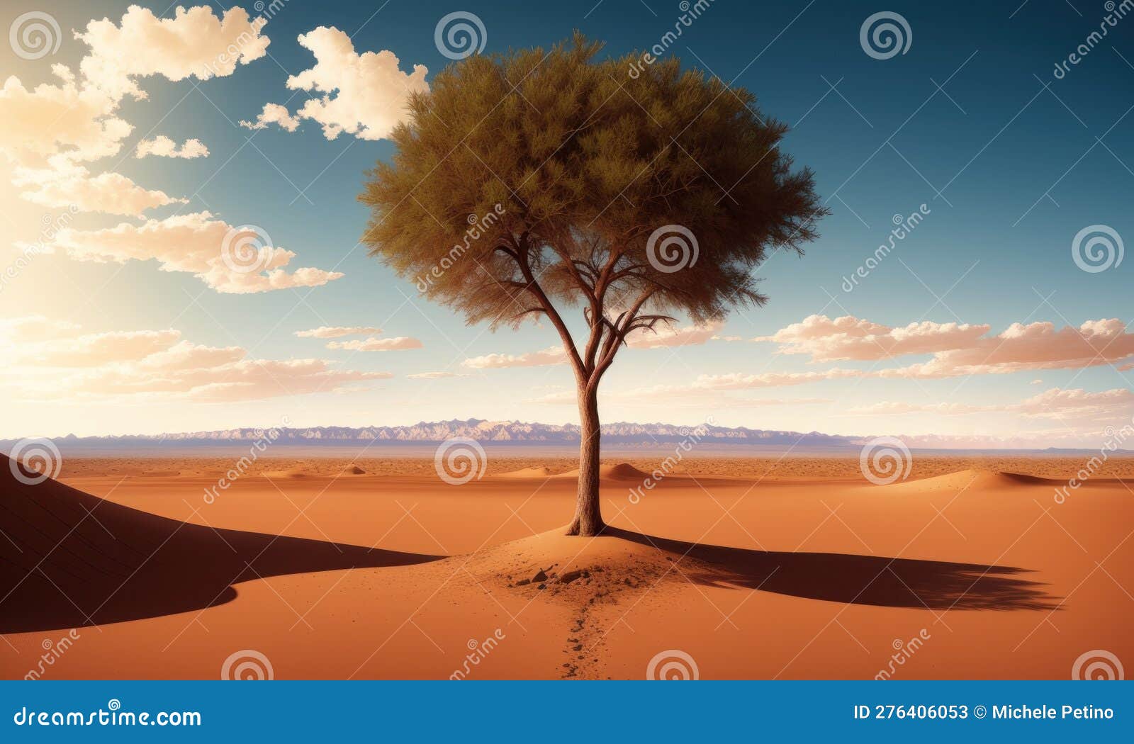 A Tree Growing in the Desert, Soil Split by Drought Stock Illustration ...