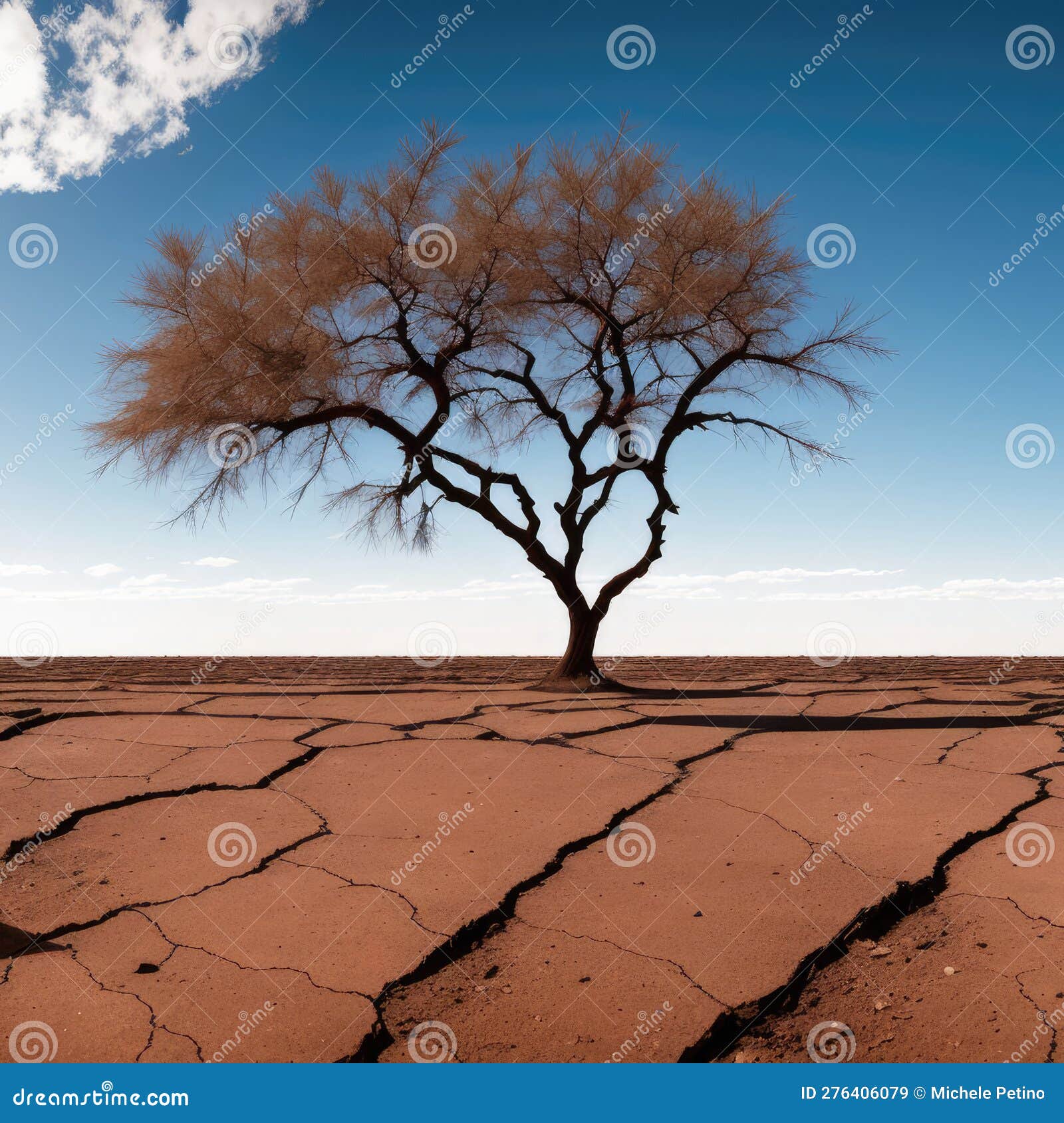 A Tree Growing in the Desert, Soil Split by Drought Stock Illustration ...