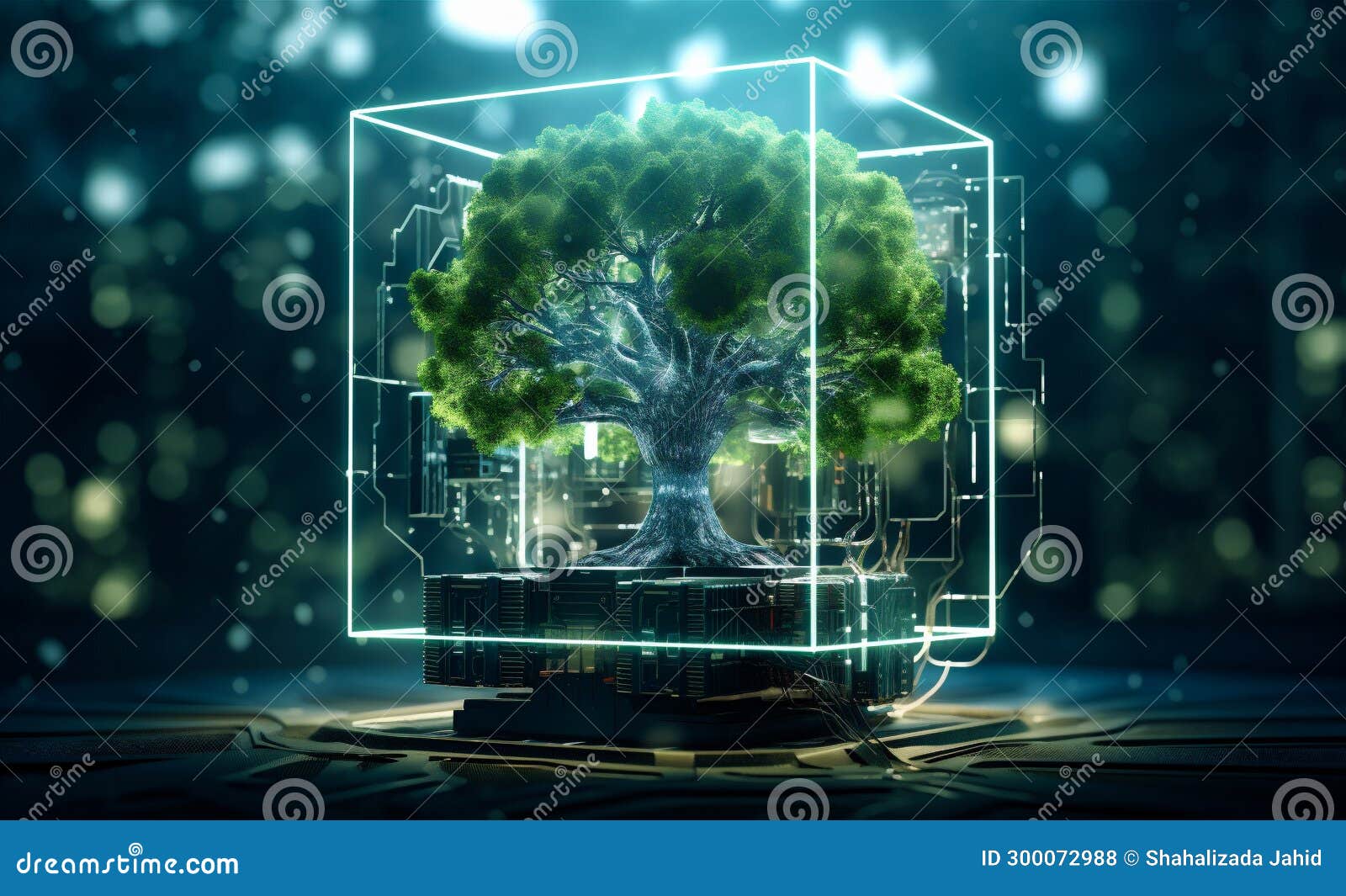 Tree Growing on Digital Cube. Digital and Technology Convergence Stock ...