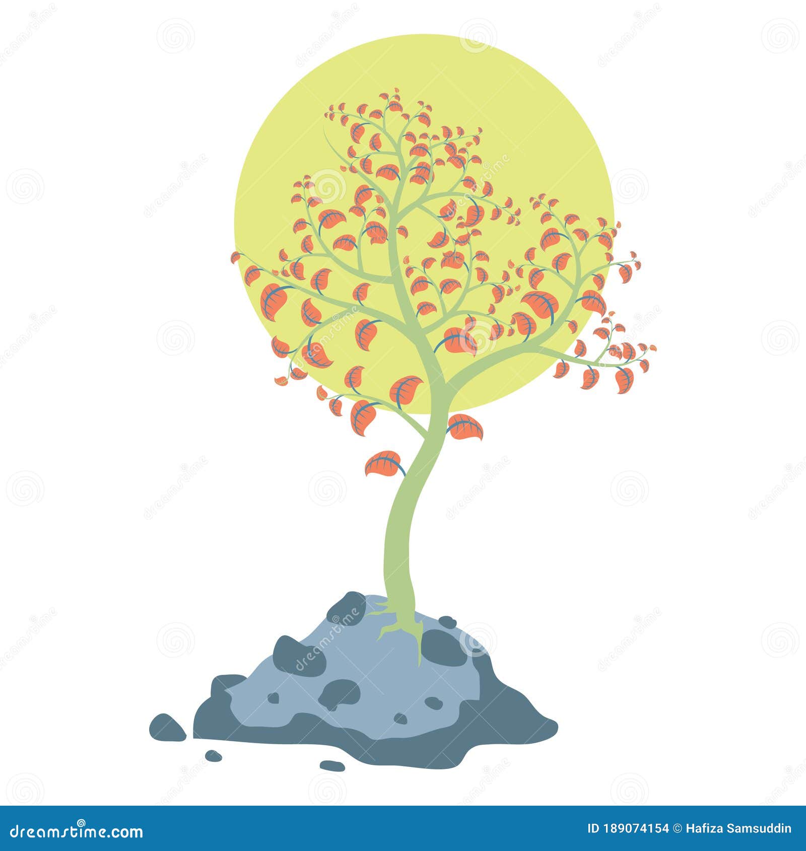 Tree with Growing Leaves. Vector Illustration Decorative Design Stock ...