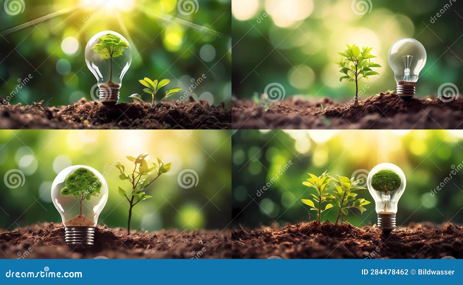 Tree Growing on Light Bulb in Nature Collection. Generative Ai Design ...