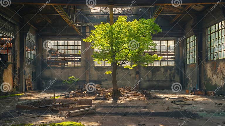 A Tree is Growing in the Middle of a Large, Empty Building ...