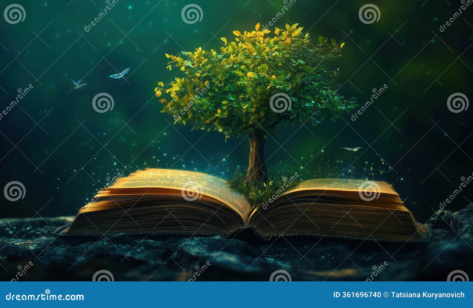 Tree Growing from Open Book Symbolizing Knowledge and Nature S Beauty ...