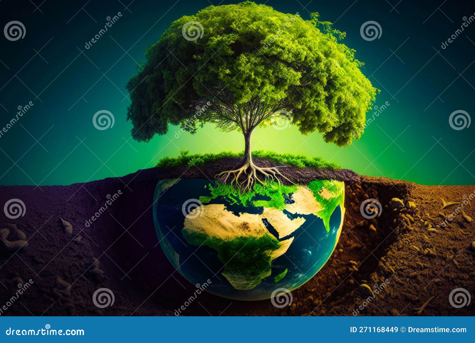 Tree is Growing Out of the Earth. Generative AI Stock Illustration ...