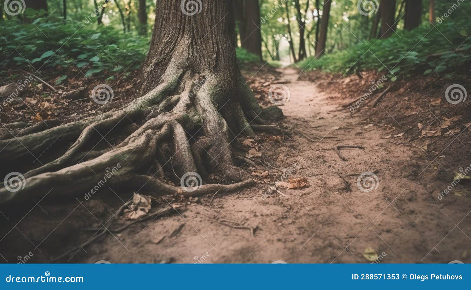 A Tree that is Growing Out of the Ground in a Forest Stock Illustration ...