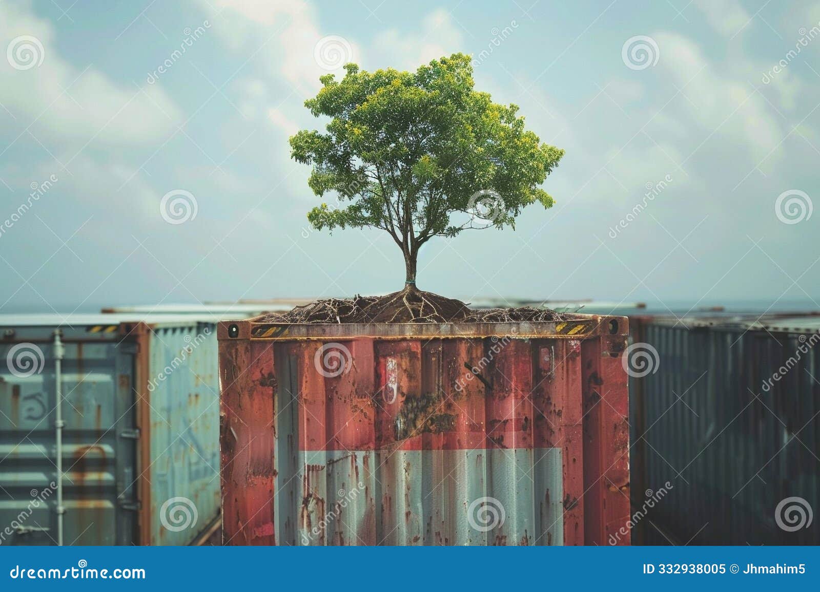 Tree Growing Out of Shipping Container Stock Illustration ...