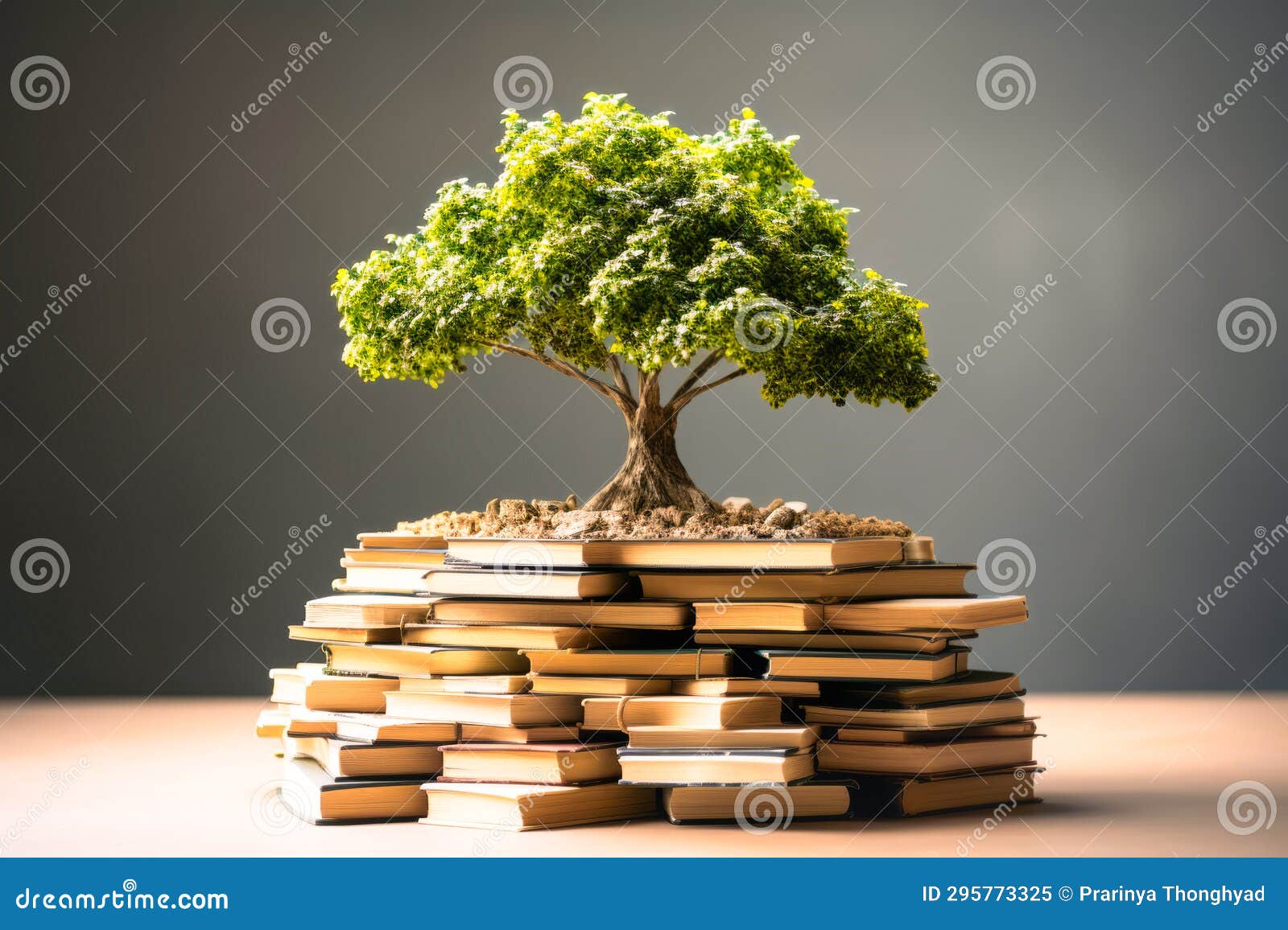 Tree Growing on a Pile of Books Stock Image - Image of university ...
