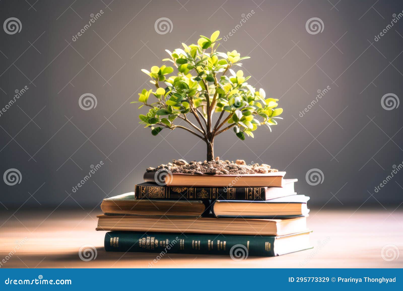 Tree Growing on a Pile of Books Stock Illustration - Illustration of ...