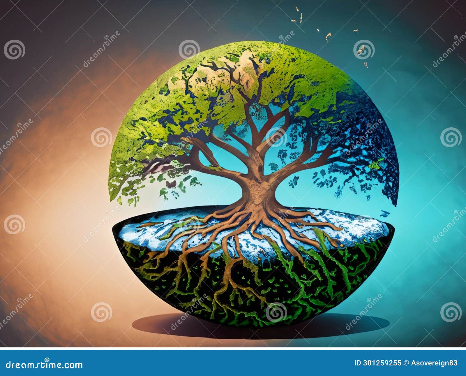 Tree Growing in the Planet Earth. Stock Image - Image of roots, growing ...