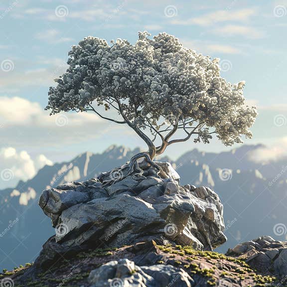 A tree growing on a rock stock illustration. Illustration of view ...