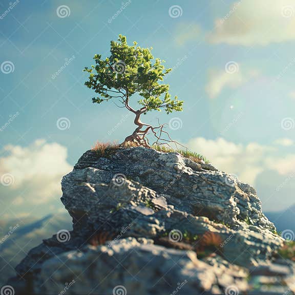 A tree growing on a rock stock illustration. Illustration of mountain ...
