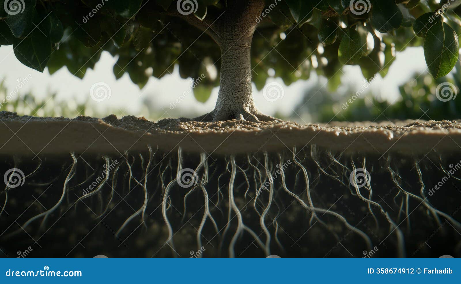 Tree Growing in the Soil with Visible Roots System Stock Illustration ...