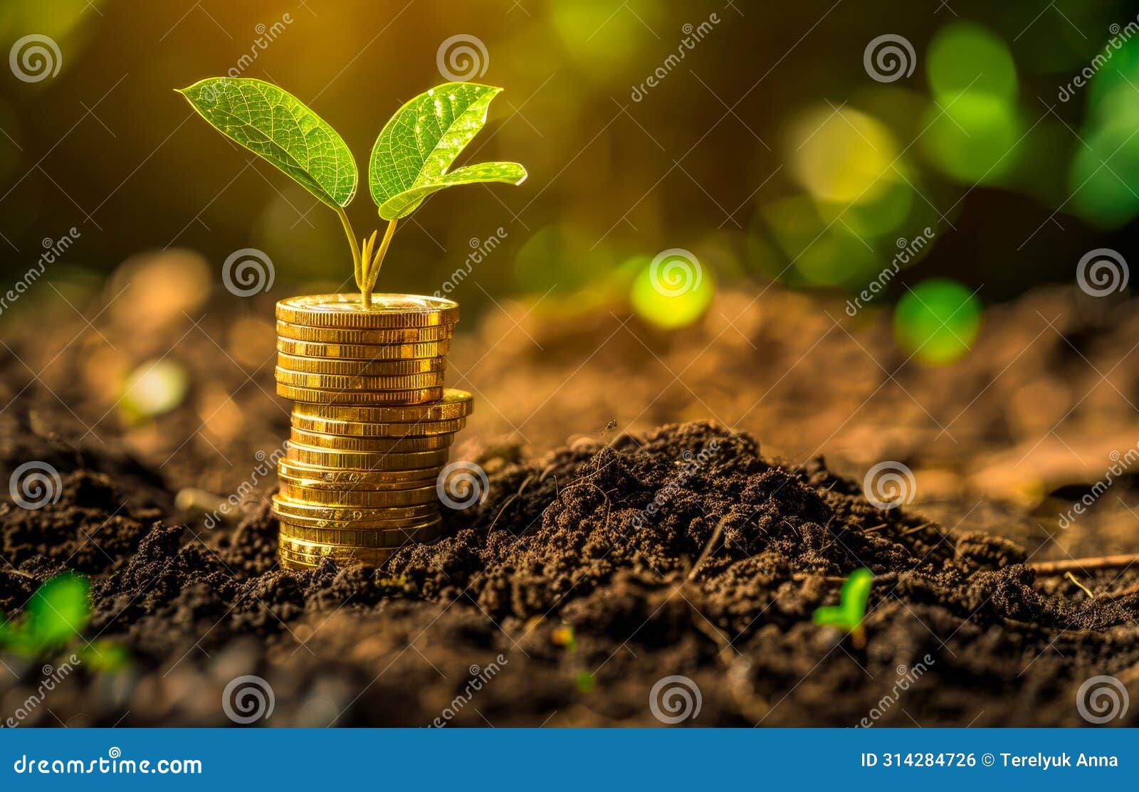 Tree Growing on Stack of Coins. a Stack of Coins Growing from the ...