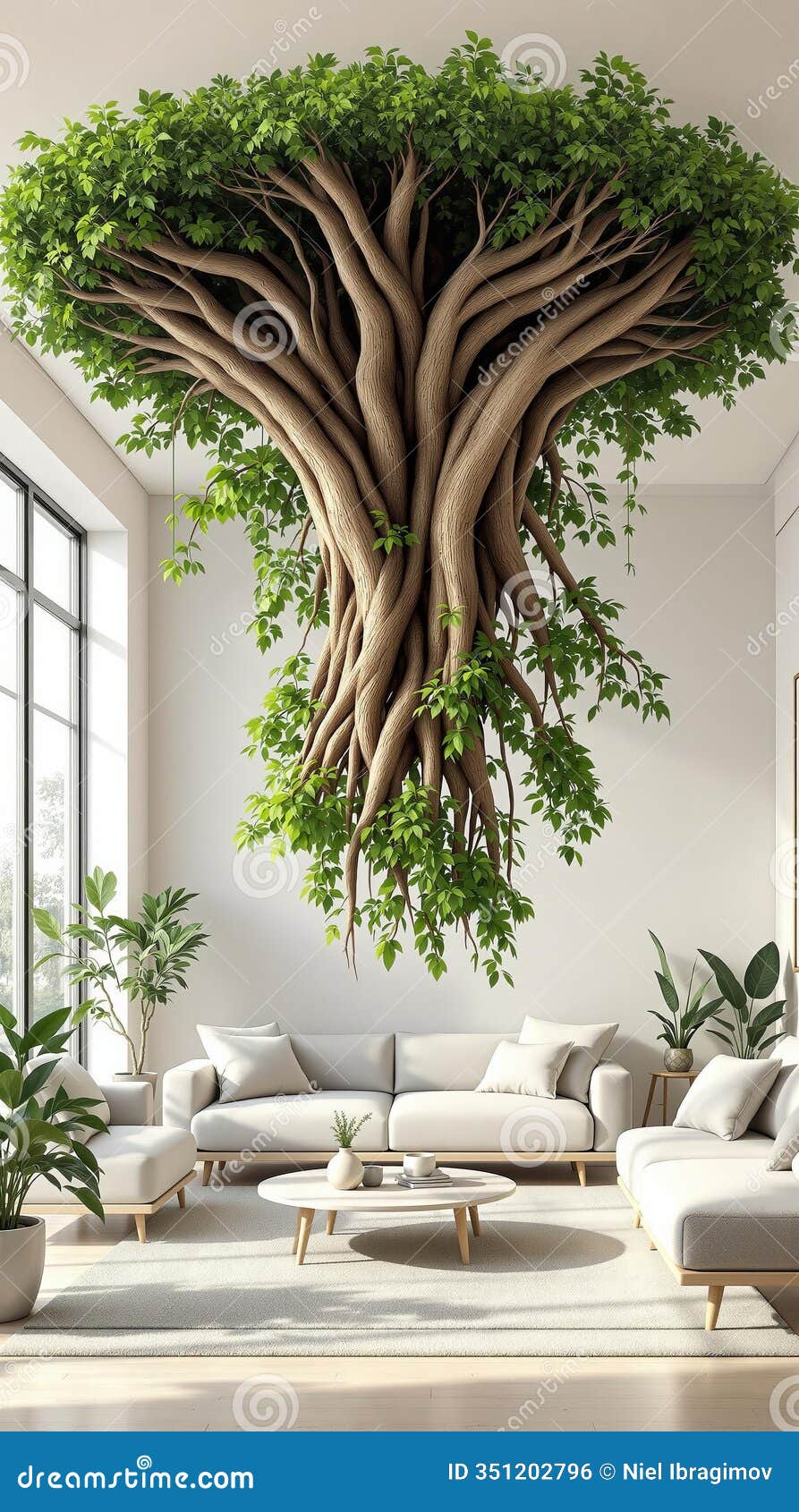 Tree Growing Upside Down from Ceiling of Living Room Stock Photo ...