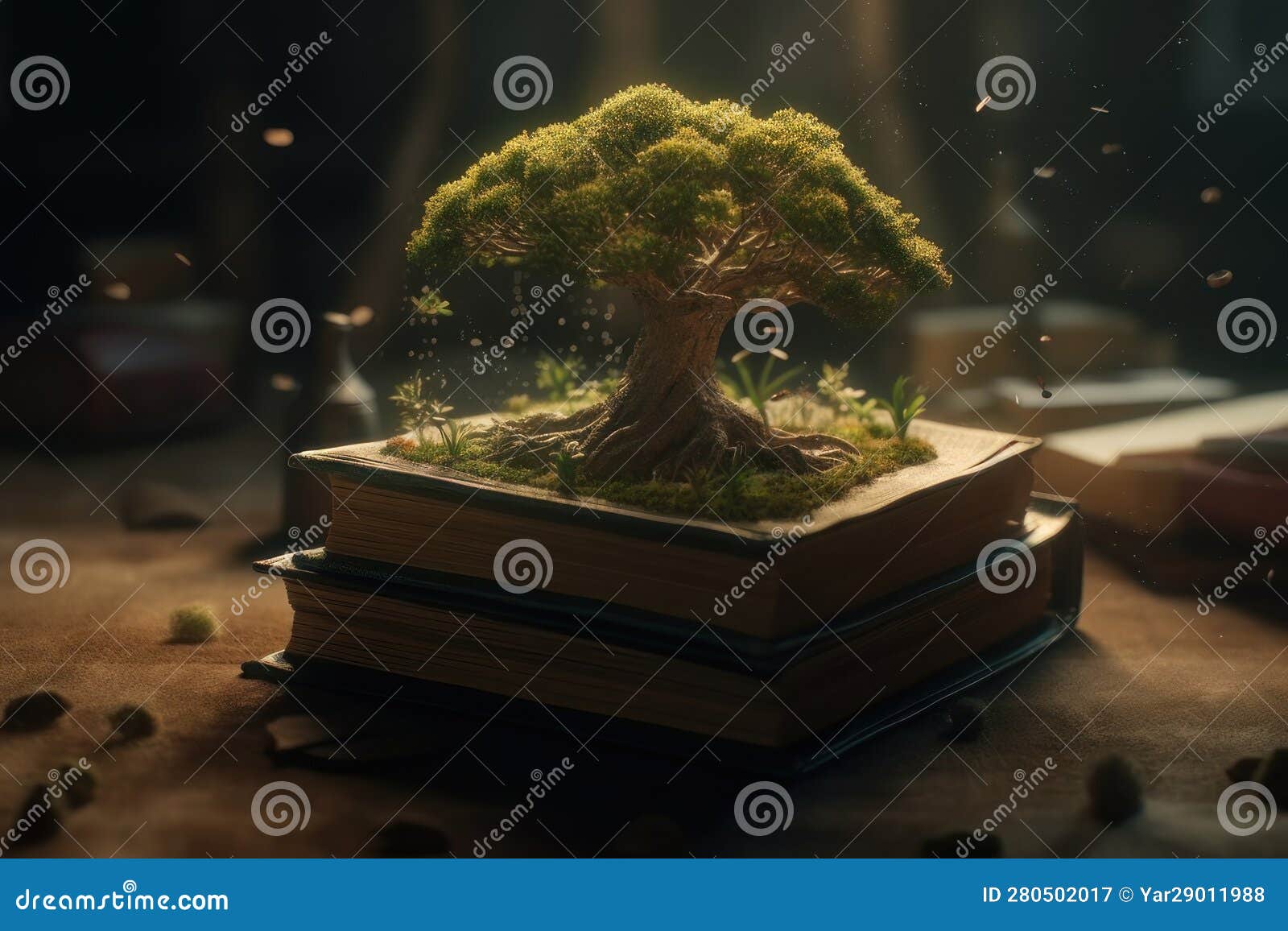 The Tree Grows from Books. AI Generative Stock Illustration ...