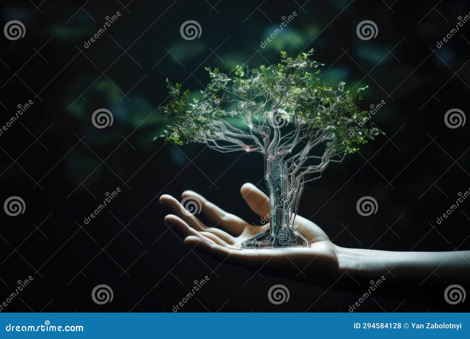 A Tree Grows from the Cyber Hand Stock Illustration - Illustration of ...