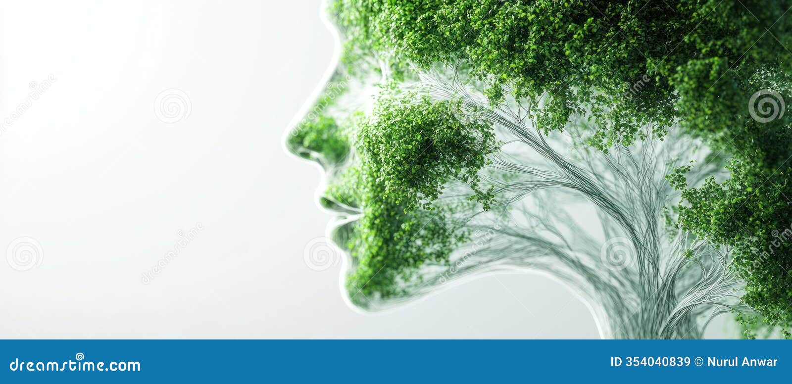 HUMAN FACE OUTLINE with TREE GROWING through it, REPRESENTING NATURE S ...