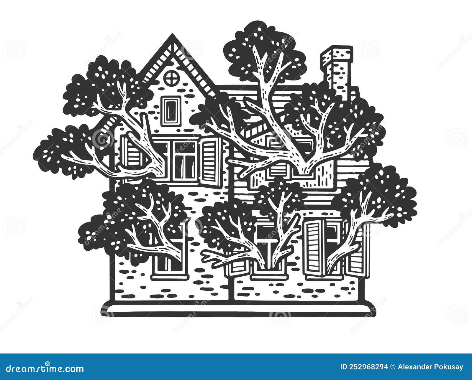 Tree Grows Inside House Sketch Vector Illustration Stock Vector ...