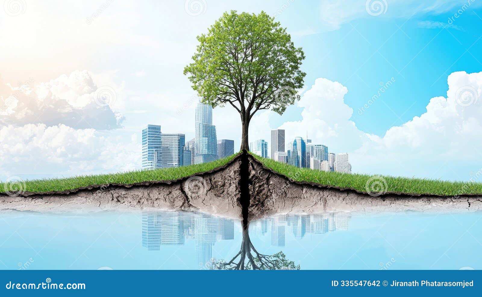 Tree Splitting City and Nature Stock Illustration - Illustration of ...