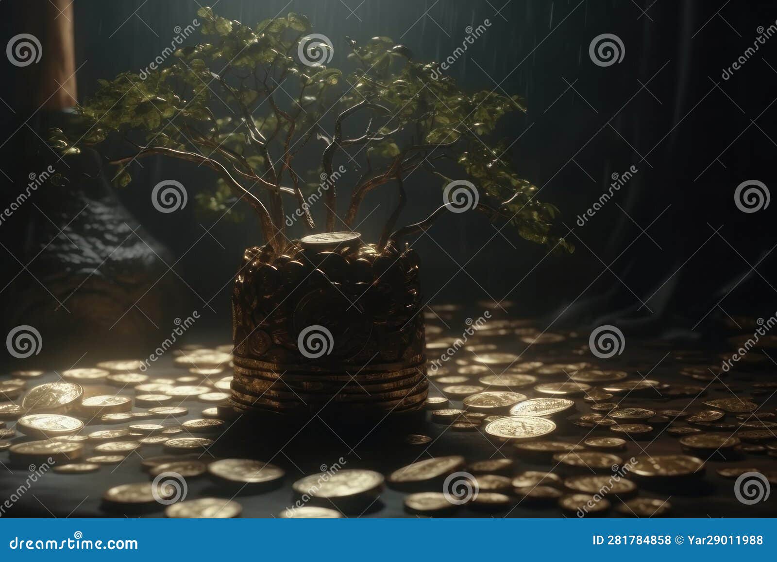 A Tree Grows from a Stack of Coins. Business Concept, Economy Stock ...