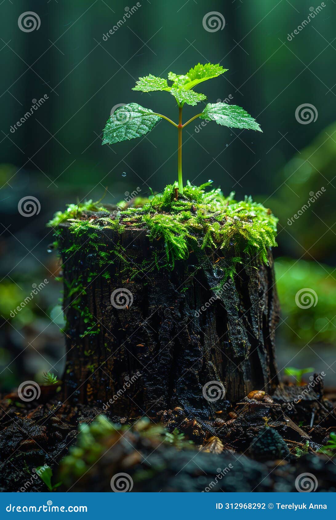 Tree Grows on Stump in the Forest. a Tree Stump with a Green Sprout ...