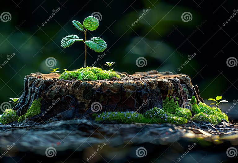 Tree Grows on Stump in the Forest. a Tree Stump with a Green Sprout ...